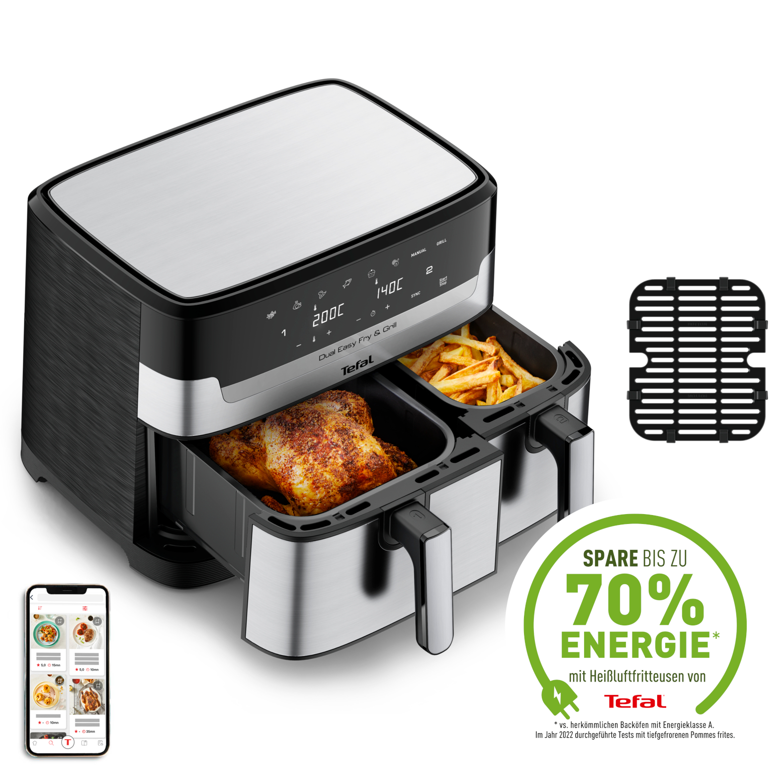 Dual Easy Fry & Grill 8,3 L Edelstahl Heißluftfritteuse EY905D ...
