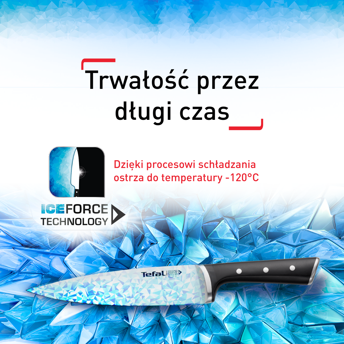 Zestaw 5 noży ze stali nierdzewnej TEFAL ICE FORCE + drewniany blok | Tefal
