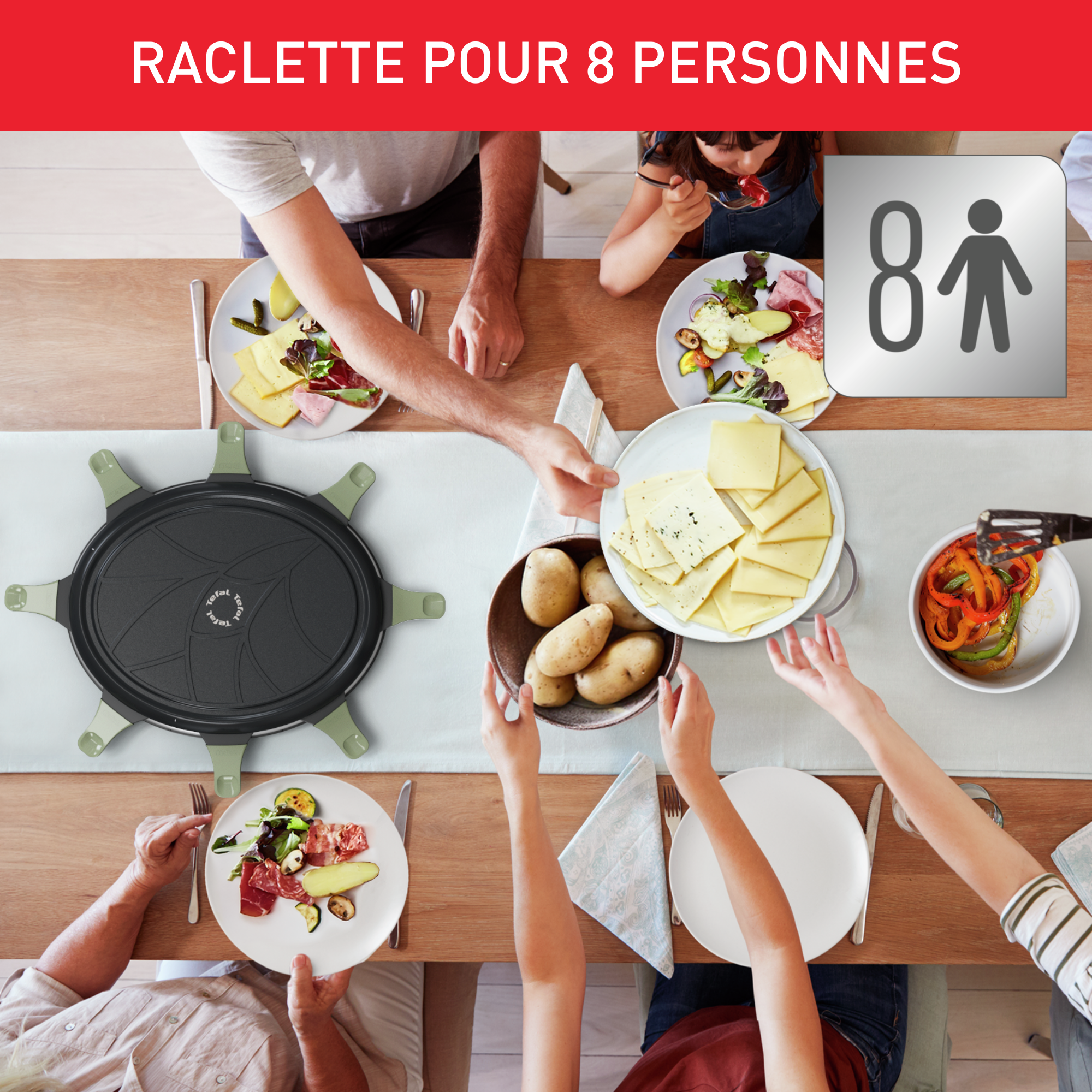 Eco Raclette, Appareil à raclette et gril, Antiadhésif, 8 personnes ...