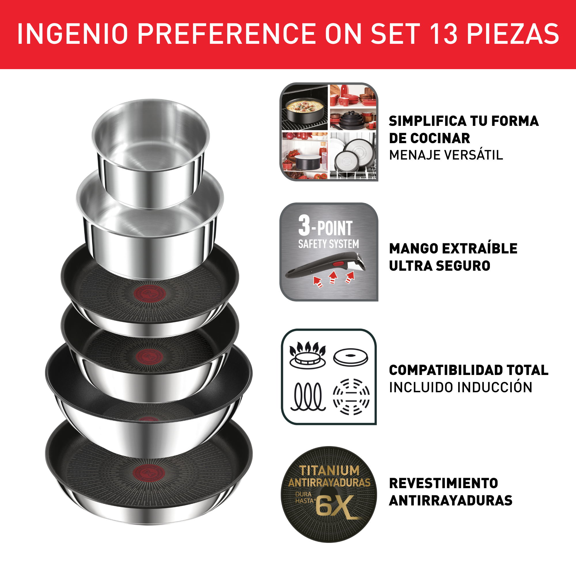 Batería de cocina Ingenio Preference On 13 piezas de Tefal