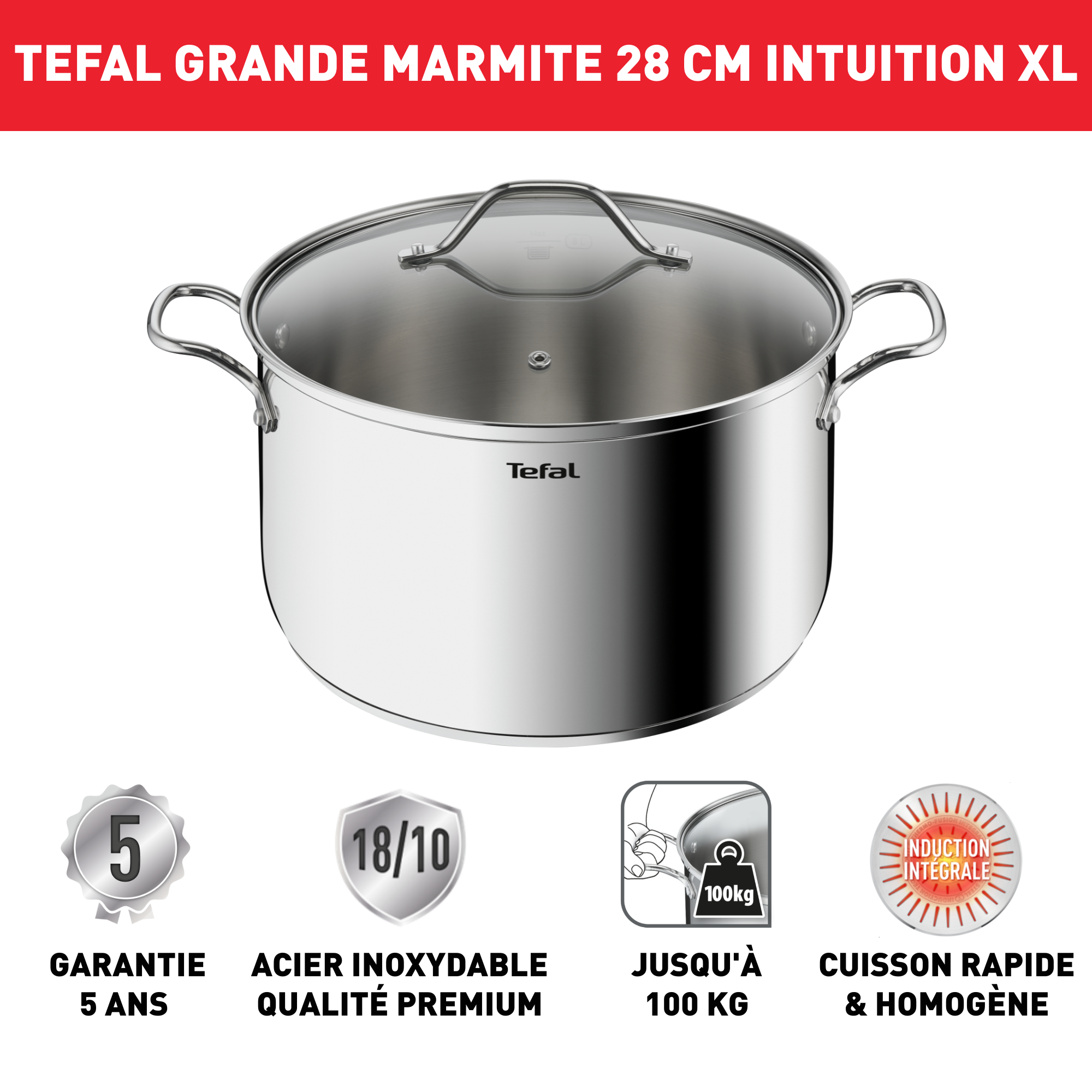 Intuition XL Grande marmite inox 28 cm | MARMITES | Tefal