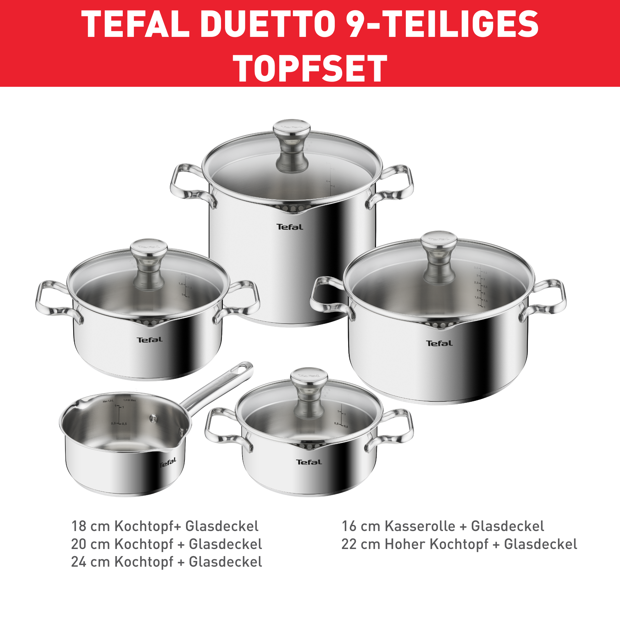 Duetto 9-teiliges Topfset A705S9 | Kochtopfsets | Tefal
