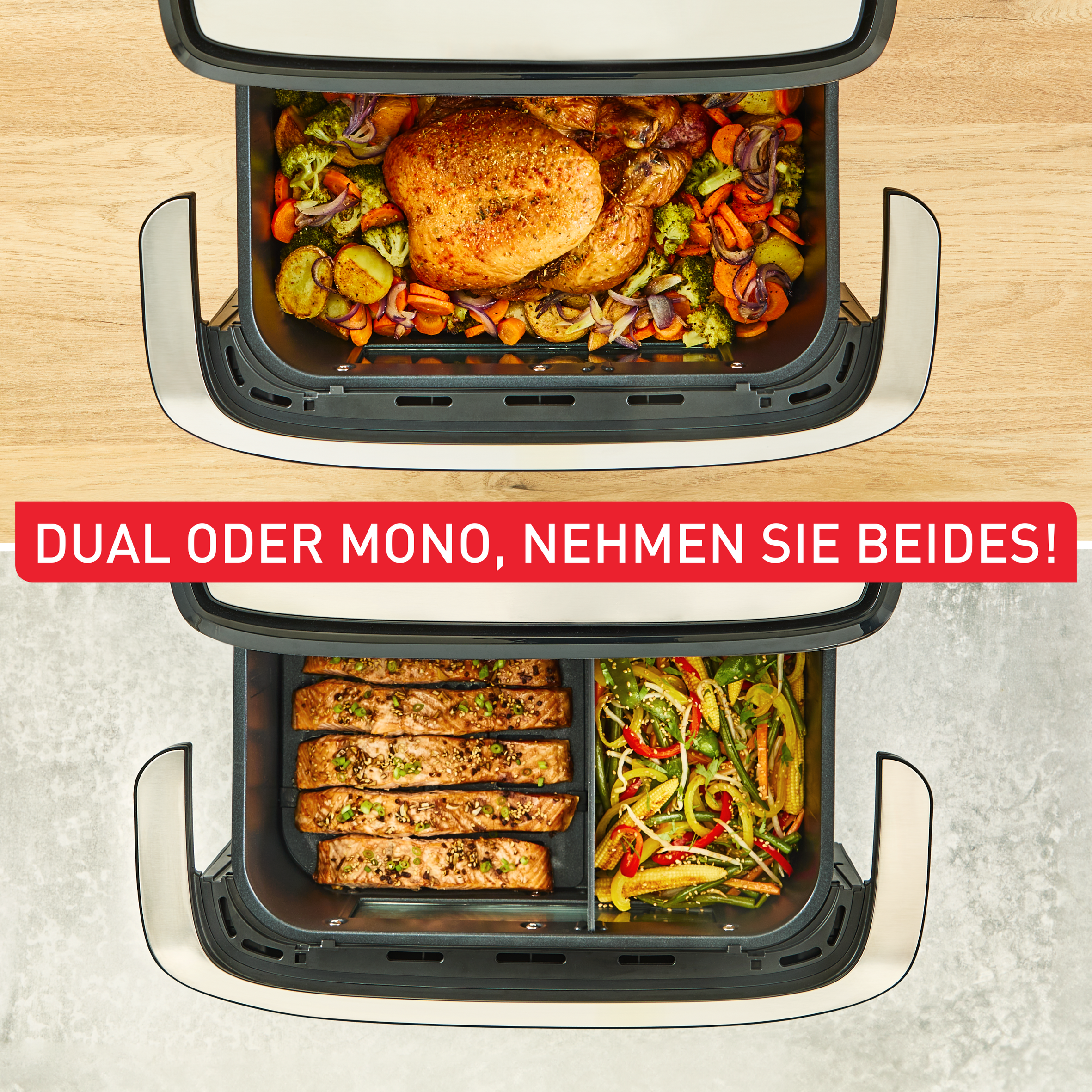 Dual Easy Fry Flex, Heißluftfritteuse, FlexCook Trennwand, 9L, EY9228 ...