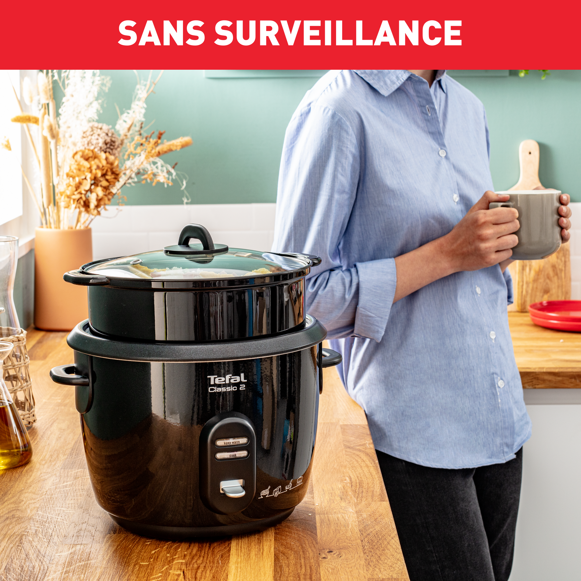 Cuiseur à riz Classic 2 noir avec panier vapeur | CUISEURS A RIZ | Tefal