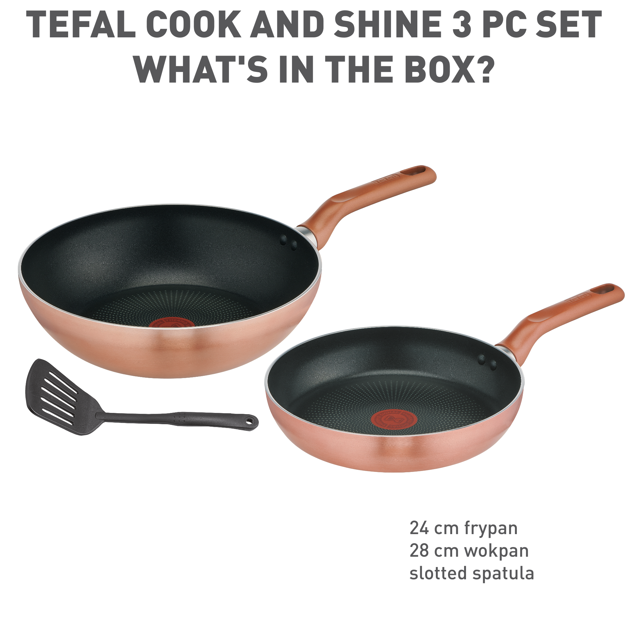Cook and Shine 3 pcs set frypan 24 cm, wokpan 28 cm, slotted spatula ...