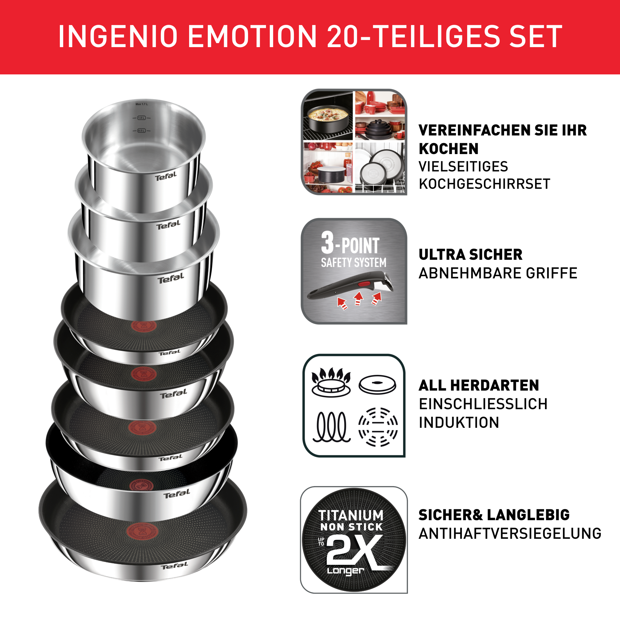 Ingenio Emotion 20 Teiliges Set L897sk Töpfe Und Pfannen Aus