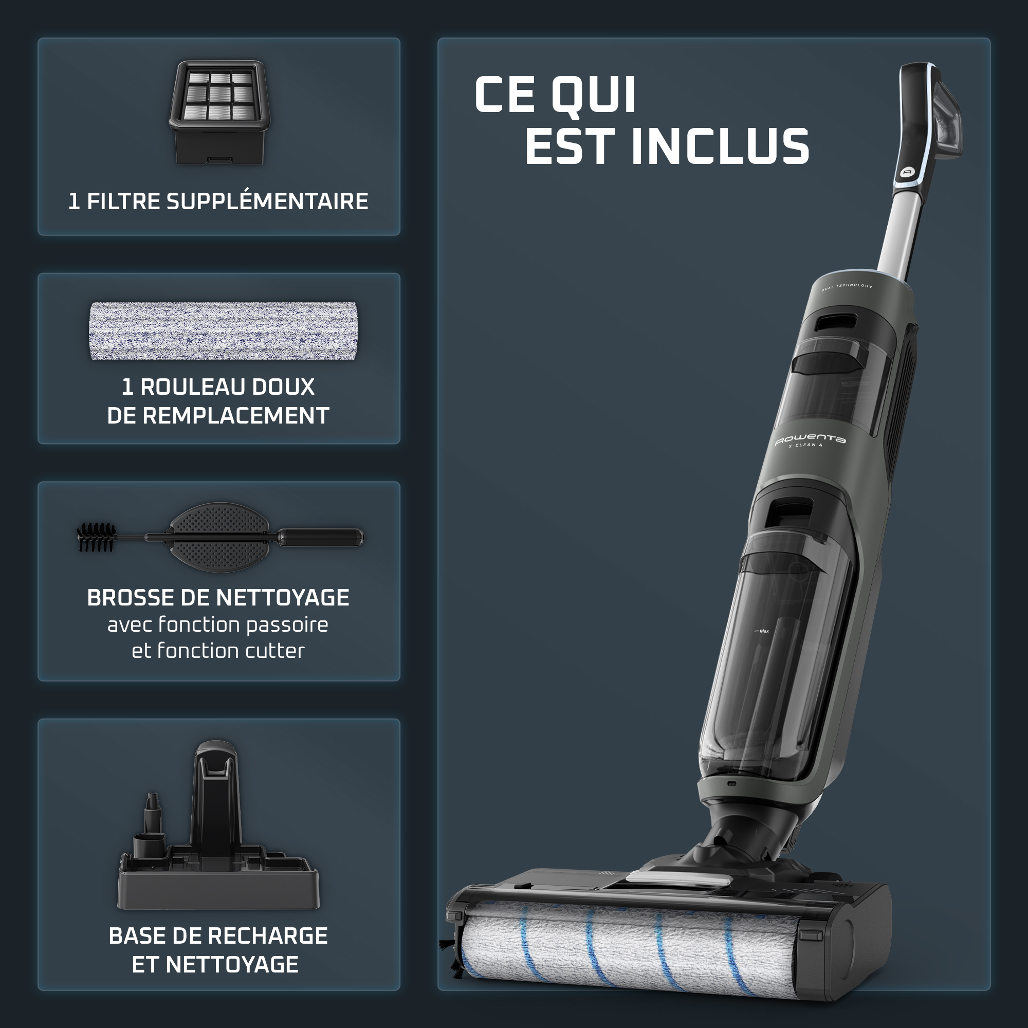 X-Clean 4 Aspirateur laveur sans fil, Aspiration et lavage simultanés ...