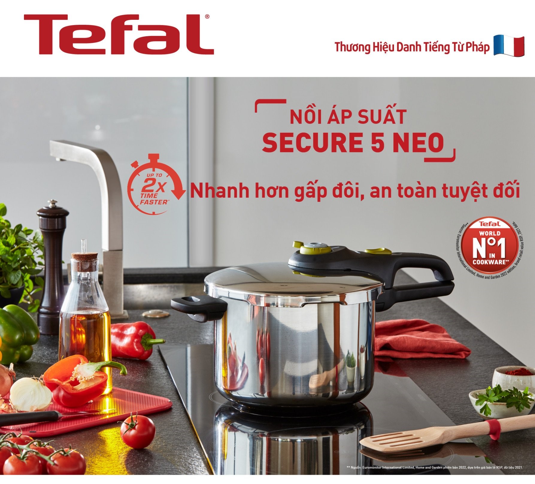 Nồi áp suất cơ inox Tefal Secure 5 Neo 6L - tay cầm đen, núm vặn xanh ...